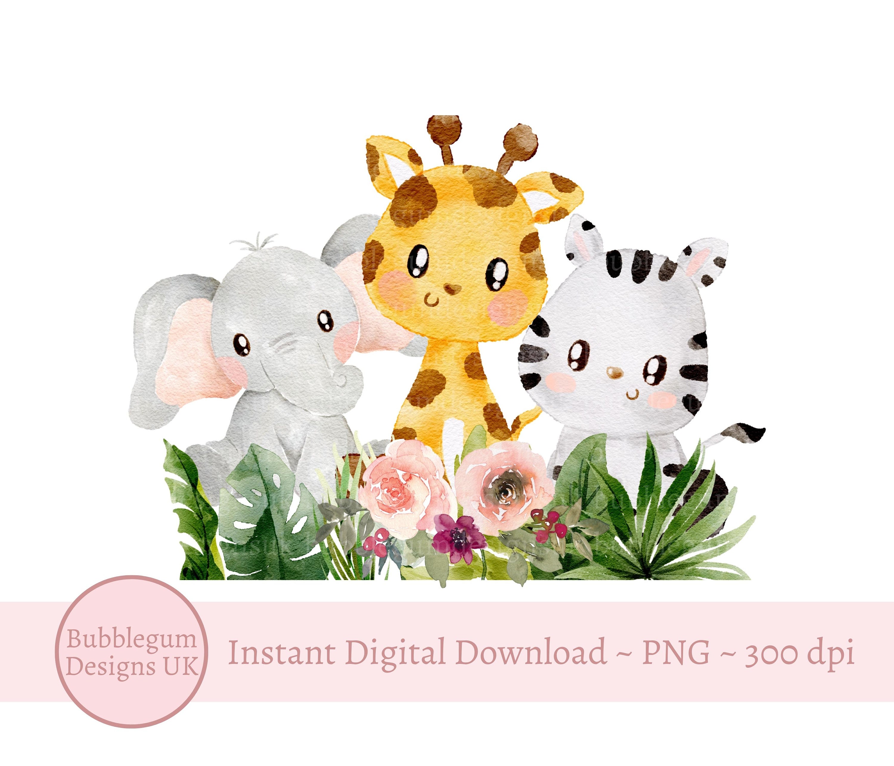 Baby Safari Animals PNG Watercolor Baby Animals Birthday - Etsy UK