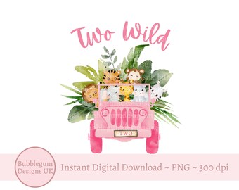Baby Safari Animals Pink Floral Wreath PNG Wild One Two - Etsy