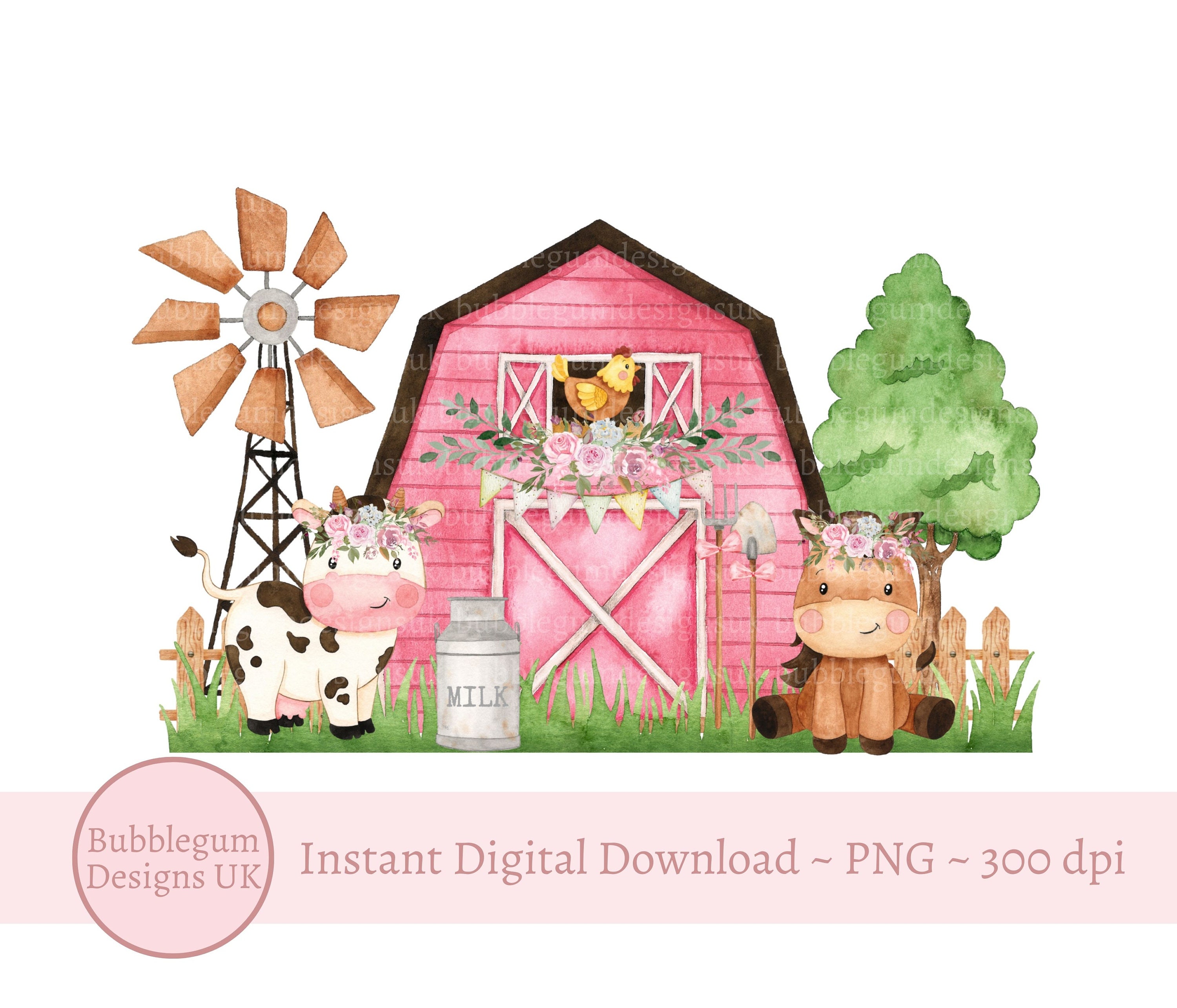 Pink Farm Barn PNG, Farm Animals Sublimation Design, Farm T Shirt ...