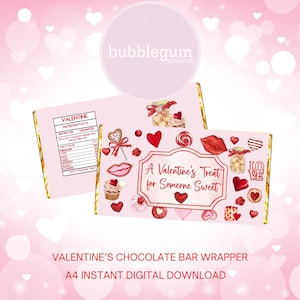 Printable Valentine's Day Chocolate Bar Wrapper, Valentine's Day Red ...
