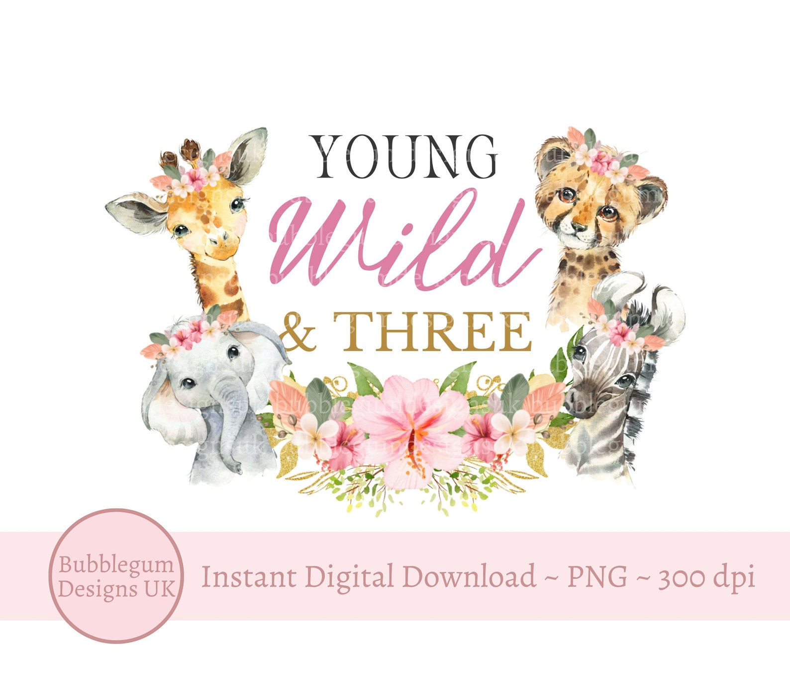 Young Wild & Three Baby Safari Animals PNG, 3rd Birthday T Shirt ...