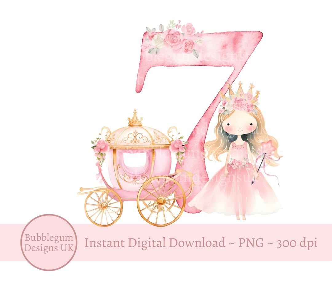 Pink Princess 7th Birthday PNG, Seventh Birthday Sublimation Design ...