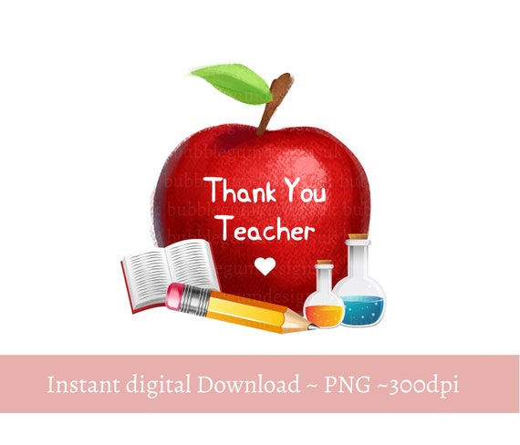 Thank You Teacher PNG Teacher Apple Sublimation Design Thank - Etsy