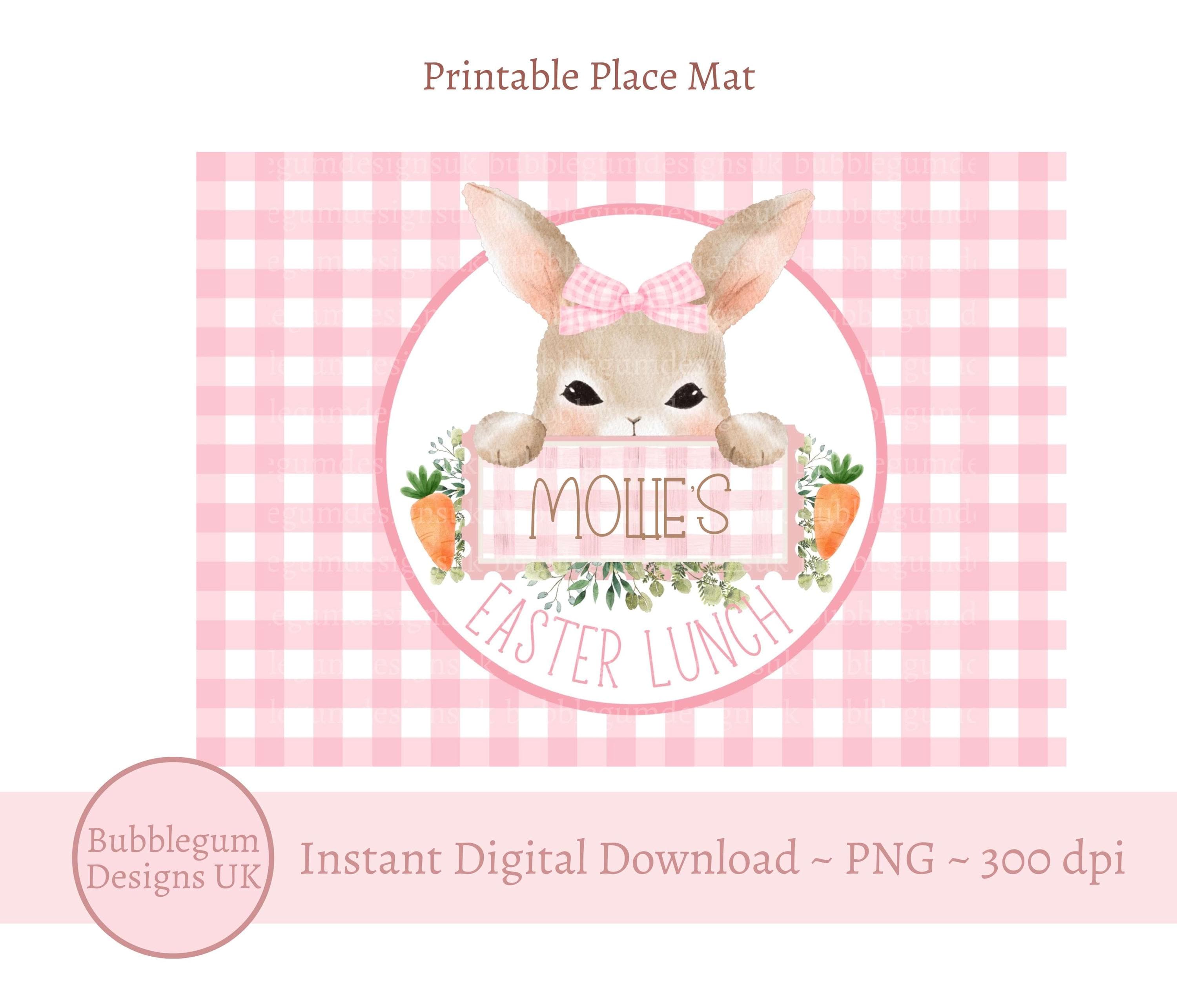 Pink Easter Bunny Printable Placemat JPG, Cute Easter Design, Kids ...