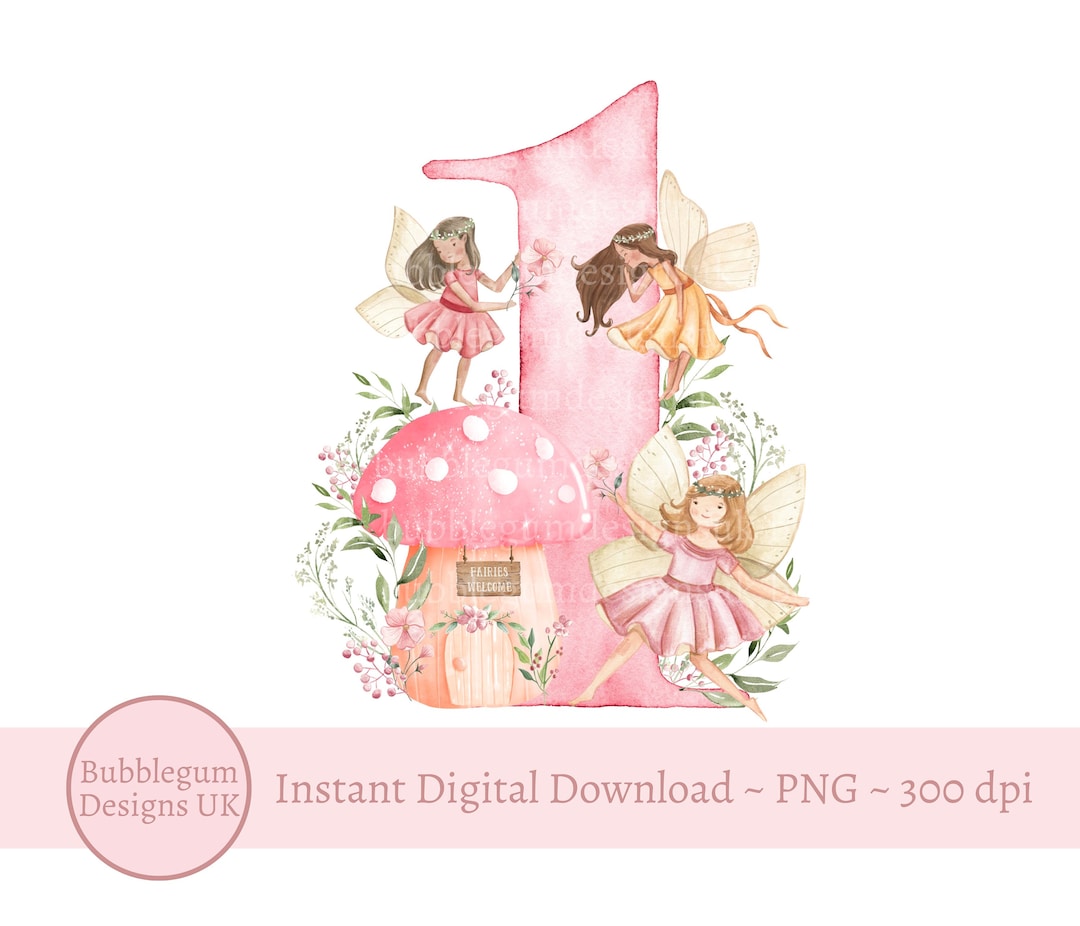 Pink Fairy Toadstool Number 1 PNG, Fairies Sublimation Design, Fairy ...