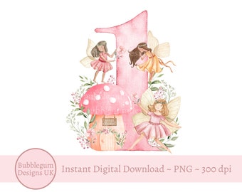 Pink Fairy Garden Number 1 PNG, Fairies Sublimation Design, Fairy ...