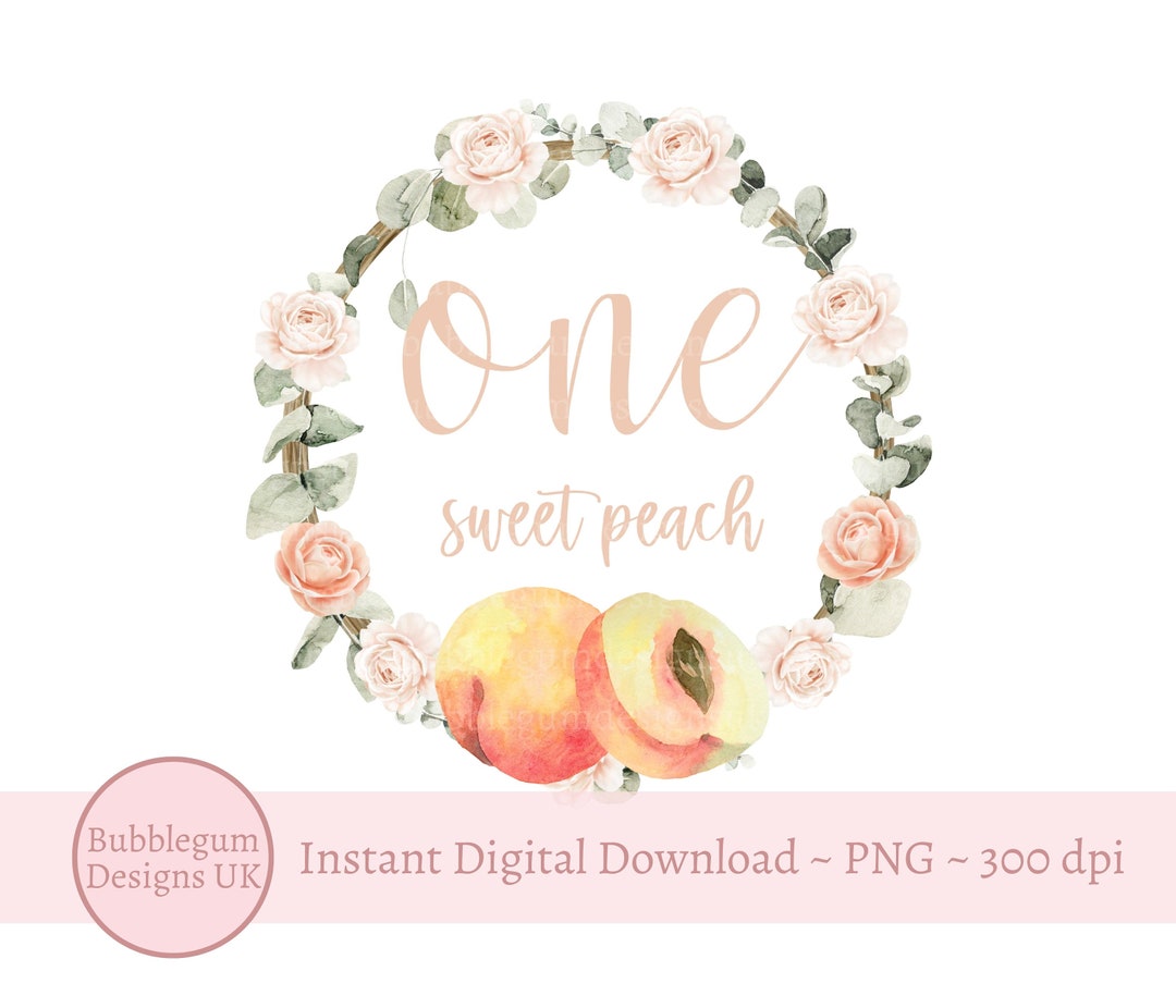 One Sweet Peach Wreath PNG, Watercolor Peaches & Roses , Baby T Shirt ...