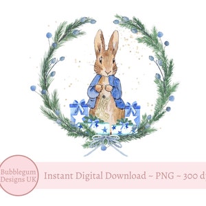 Peter Rabbit Christmas PNG Peter Rabbit Blue Parcel Wreath - Etsy UK