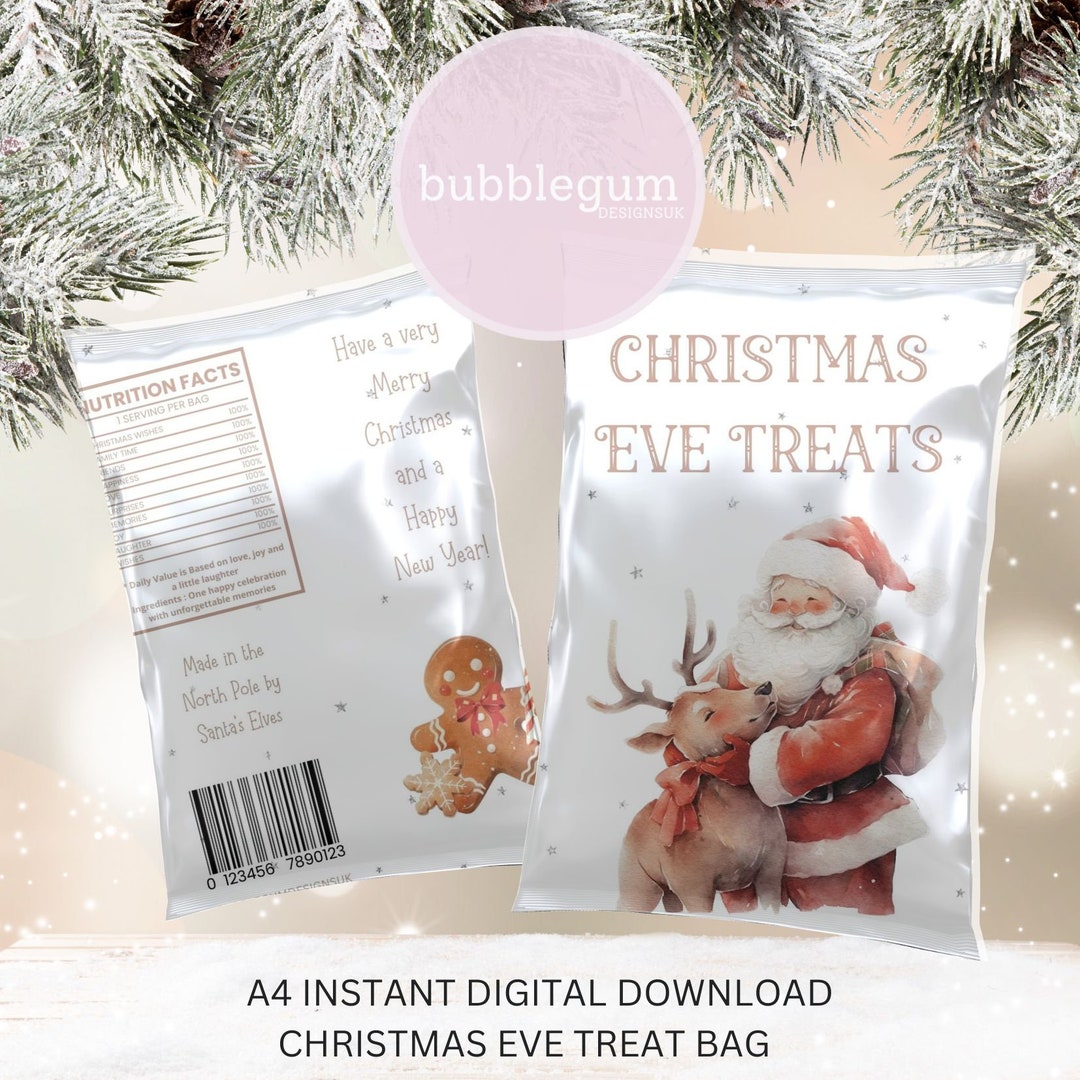 Santa & Reindeer Christmas Eve Treat Packet, A4 Printable JPG ...