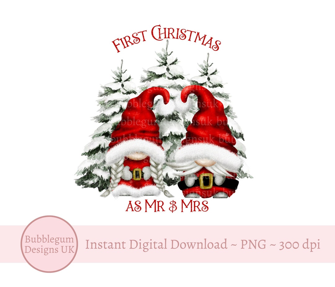 Mr & Mrs Christmas Santa Gnomes PNG, Couple First Christmas, Santa ...