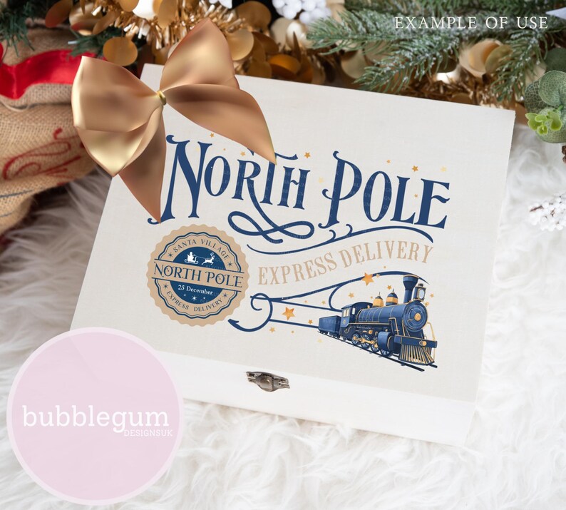 North Pole Express Delivery Blue Christmas Design, North Pole Train PNG ...