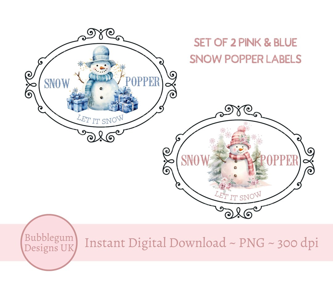 Pink & Blue Snow Popper Label PNG, Magic Snow Sticker Design, Christmas ...