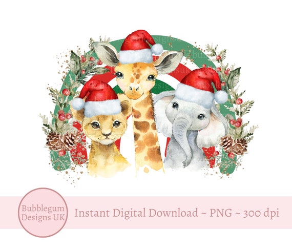 Jungle Animals With Santa 9+ Thousand Christmas Safari Royalty Free
