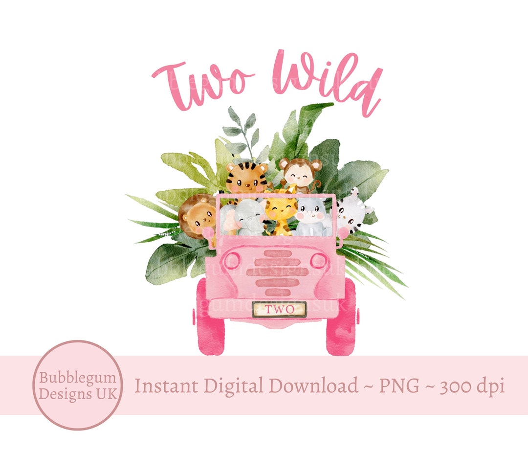 Two Wild Baby Safari Animals Pink Truck PNG, Watercolor Baby Animals, T ...