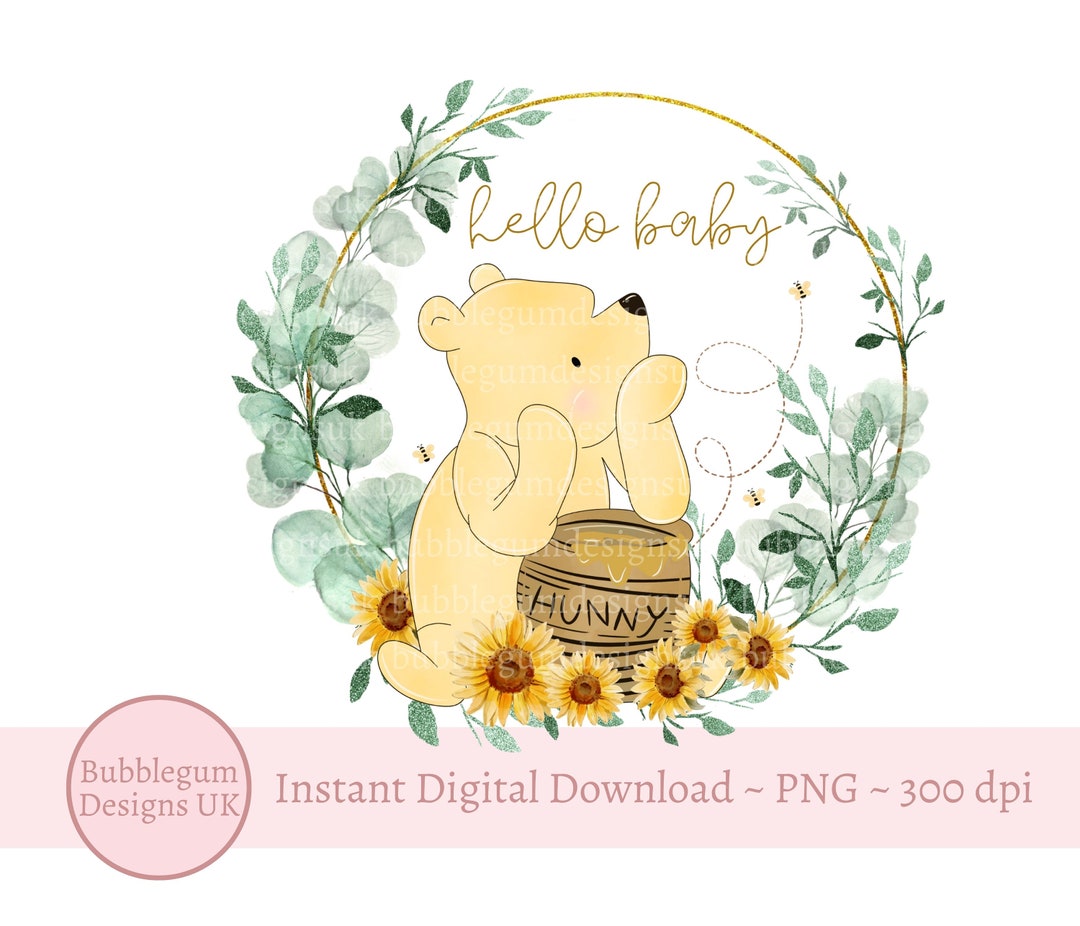 Classic Winnie the Pooh Hello Baby Sunflower Wreath PNG, Winnie the ...