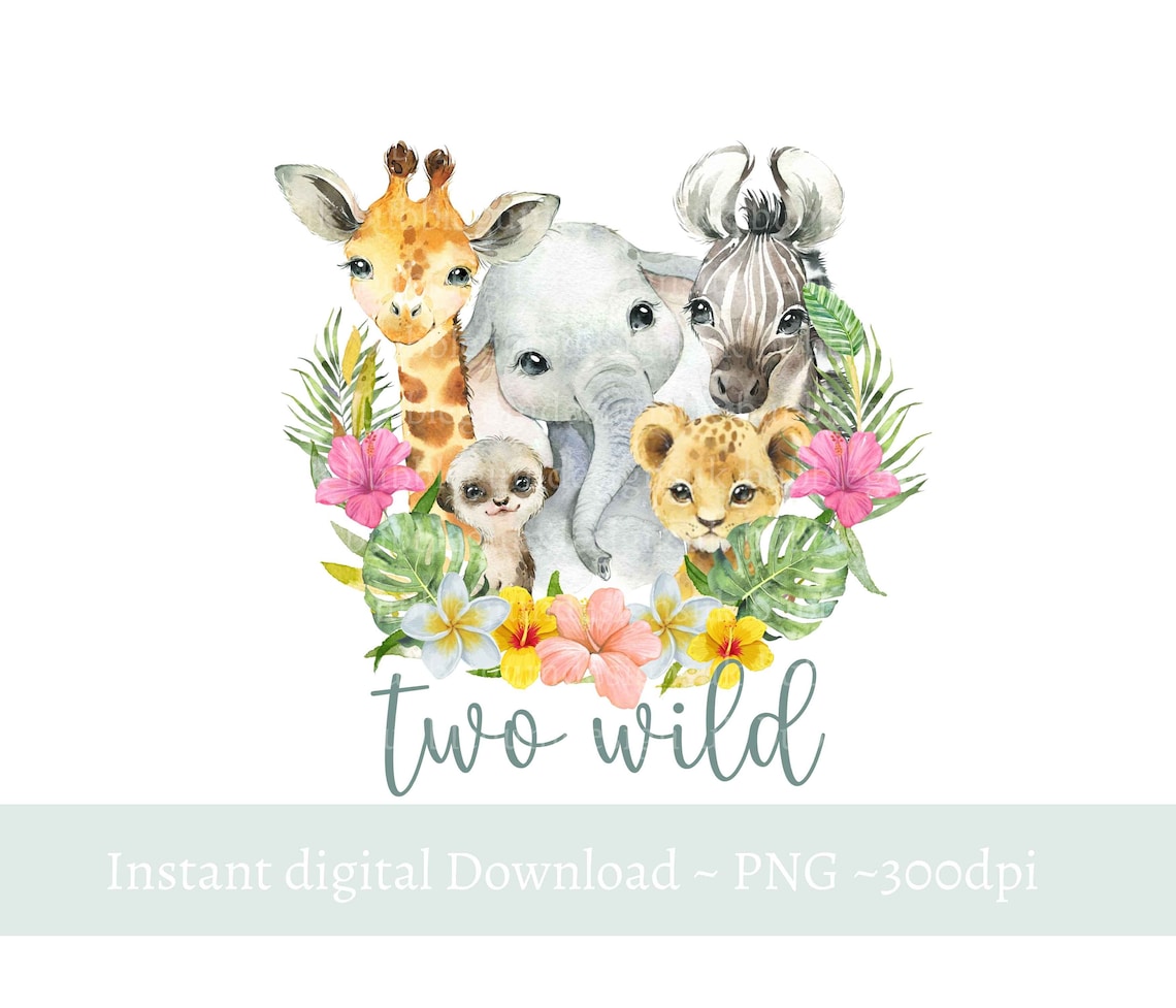 Girls Two Wild Baby Safari Animals PNG Watercolor Baby - Etsy