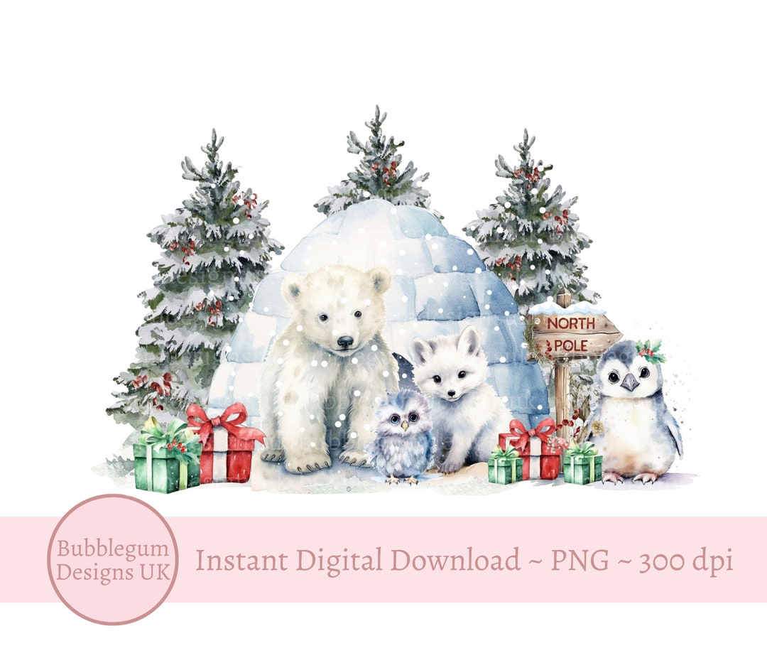 Arctic Animals Christmas PNG, Igloo Sublimation Design, Christmas Eve ...