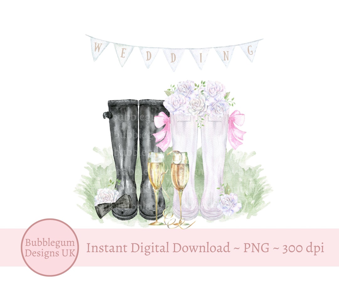 Bride & Groom Wedding Day Wellies PNG, Wedding Sublimation Design ...