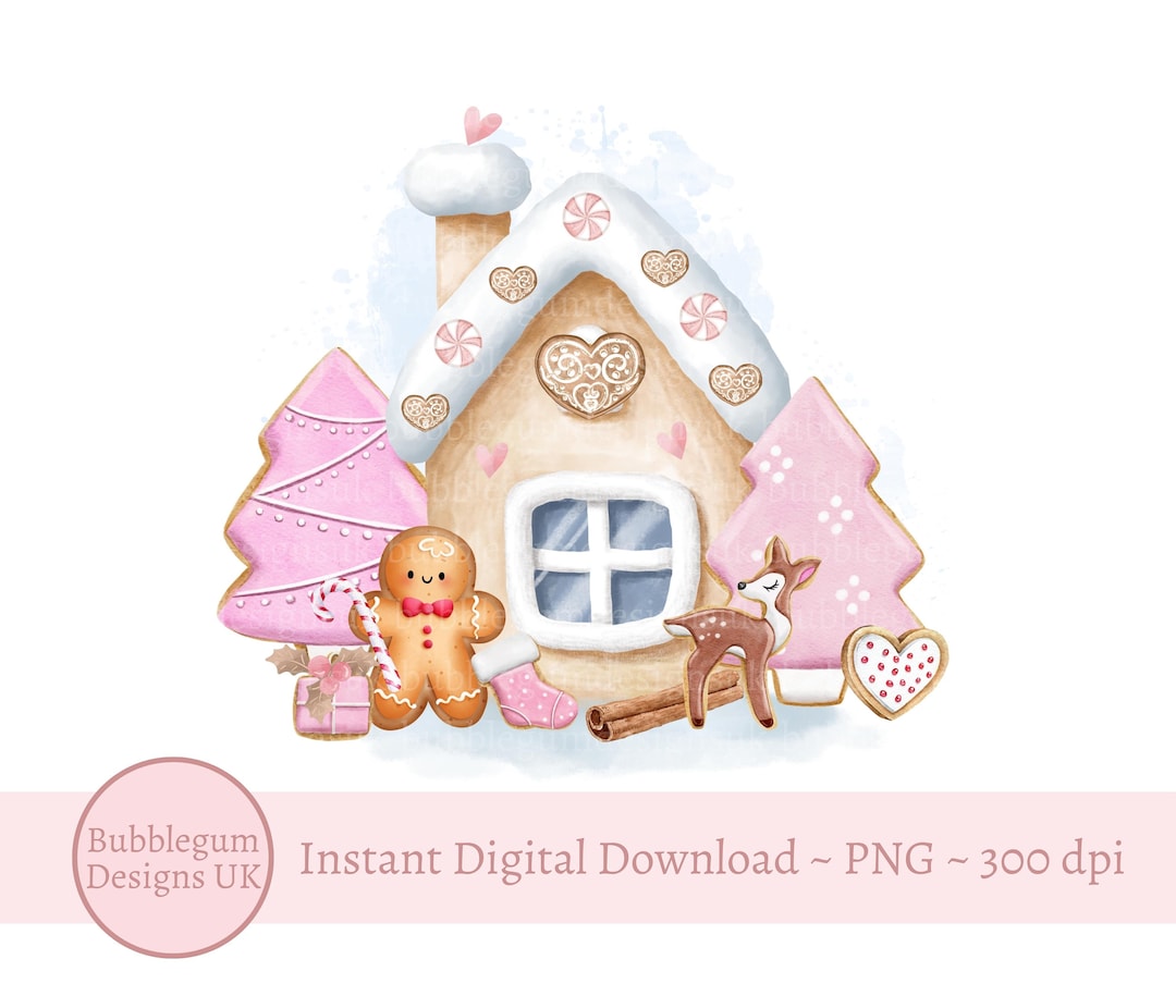 Pink Gingerbread Cookie Cottage PNG, Christmas Clipart, Christmas ...