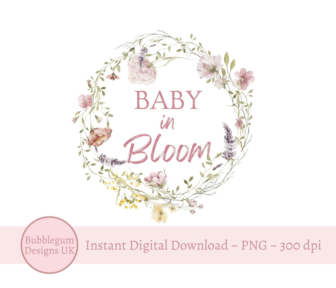 Baby in Bloom Wildflower Floral Wreath PNG, Sublimation Design, Baby Shower, It's A Girl, Baby ...