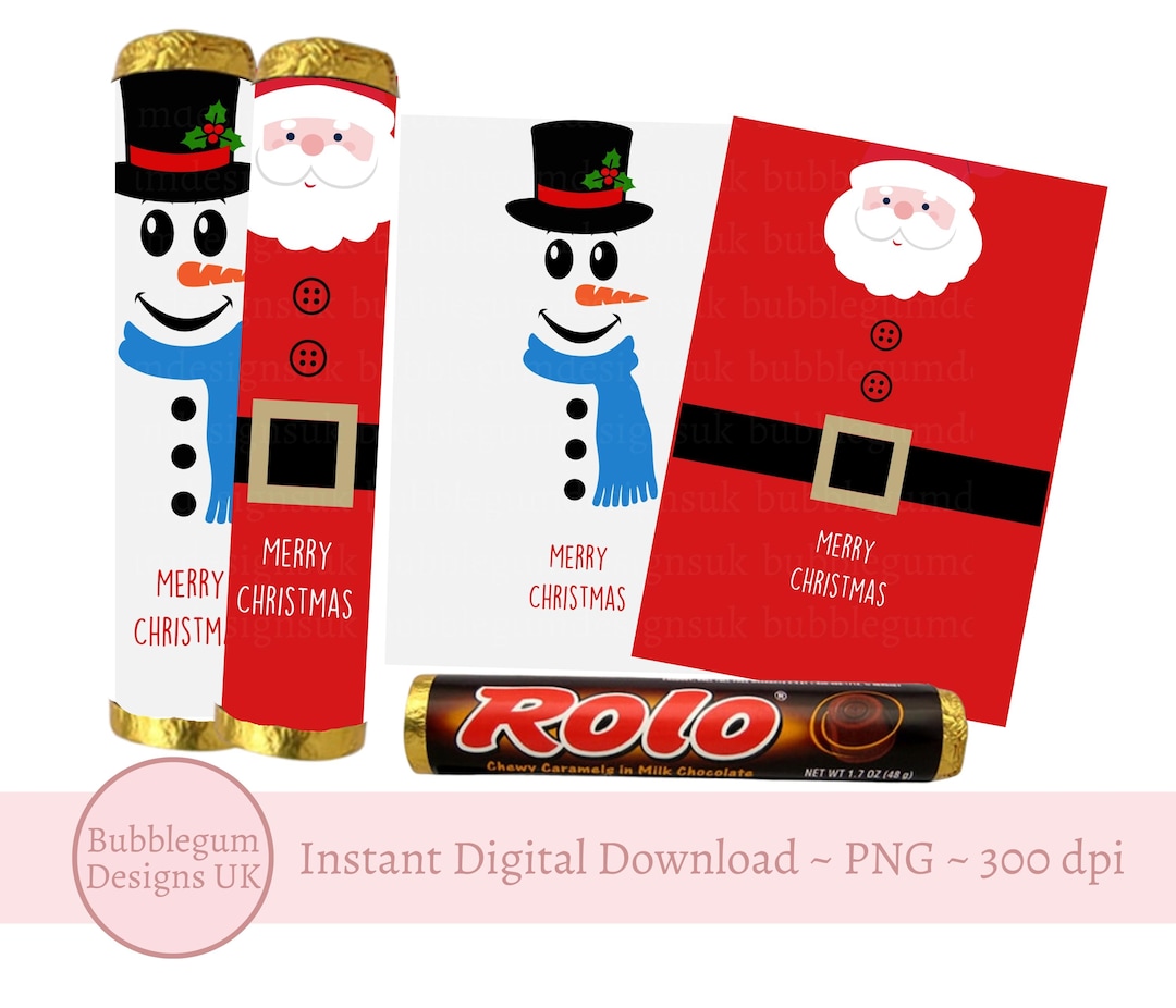 Santa & Snowman Christmas Rolo Wrappers, Printable Chocolate Candy ...