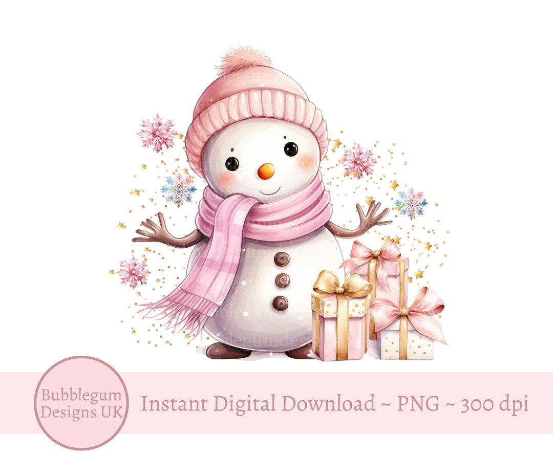 Cute Christmas Snowman PNG, Pink Christmas Snowman, Christmas Holiday ...