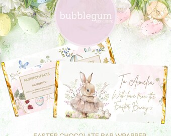 Editable, Printable Pink Bunny Easter Chocolate Bar Wrapper, Flopsy ...