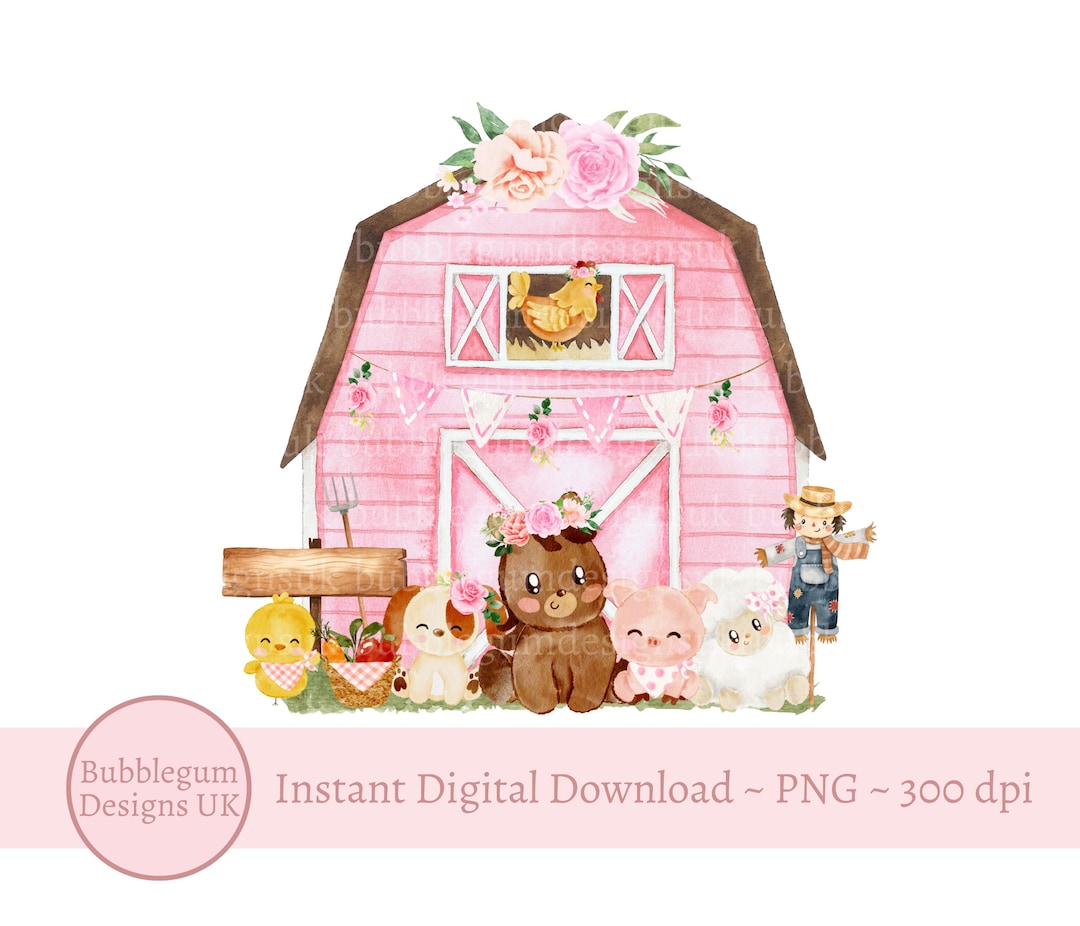 Pink Farm Barn PNG, Farm Animals Sublimation Design, Farm T Shirt ...