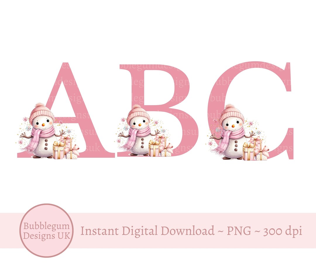 Cute Pink Snowman Christmas Red Alphabet PNG, Snowman 26 Individual ...