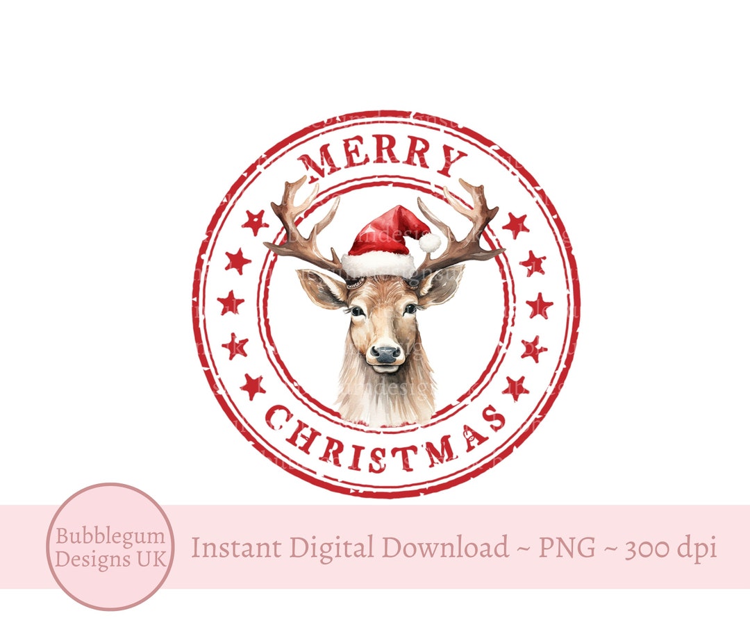 Merry Christmas Stag in Santa Hat Sticker Design, Red Christmas Stag ...