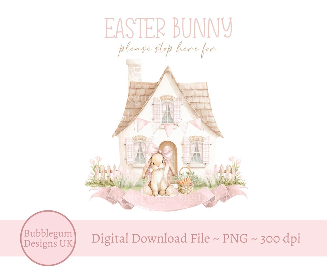 Pink Bow Lop Ear Bunny Stop Here Sign PNG, Easter Bunny Sublimation ...