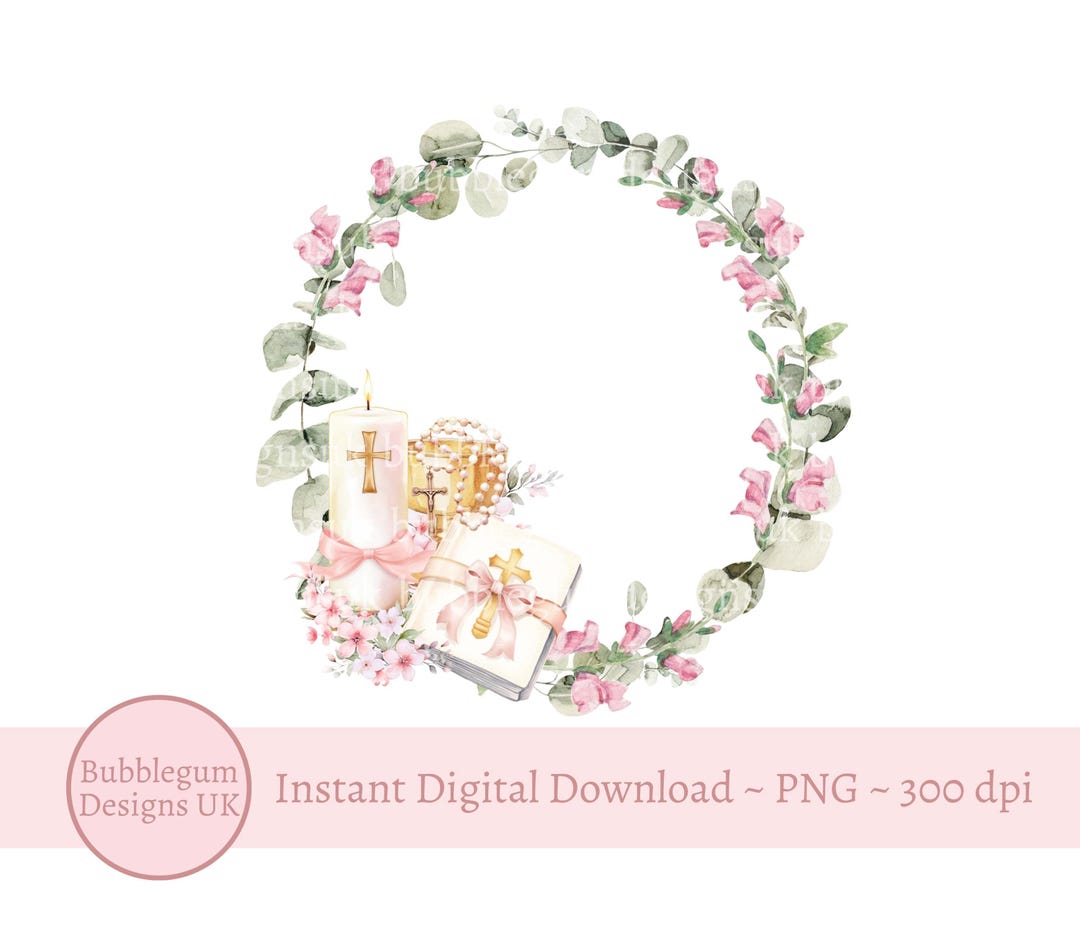 Pink 1st Holy Communion Wreath PNG, Communion Sublimation Design ...