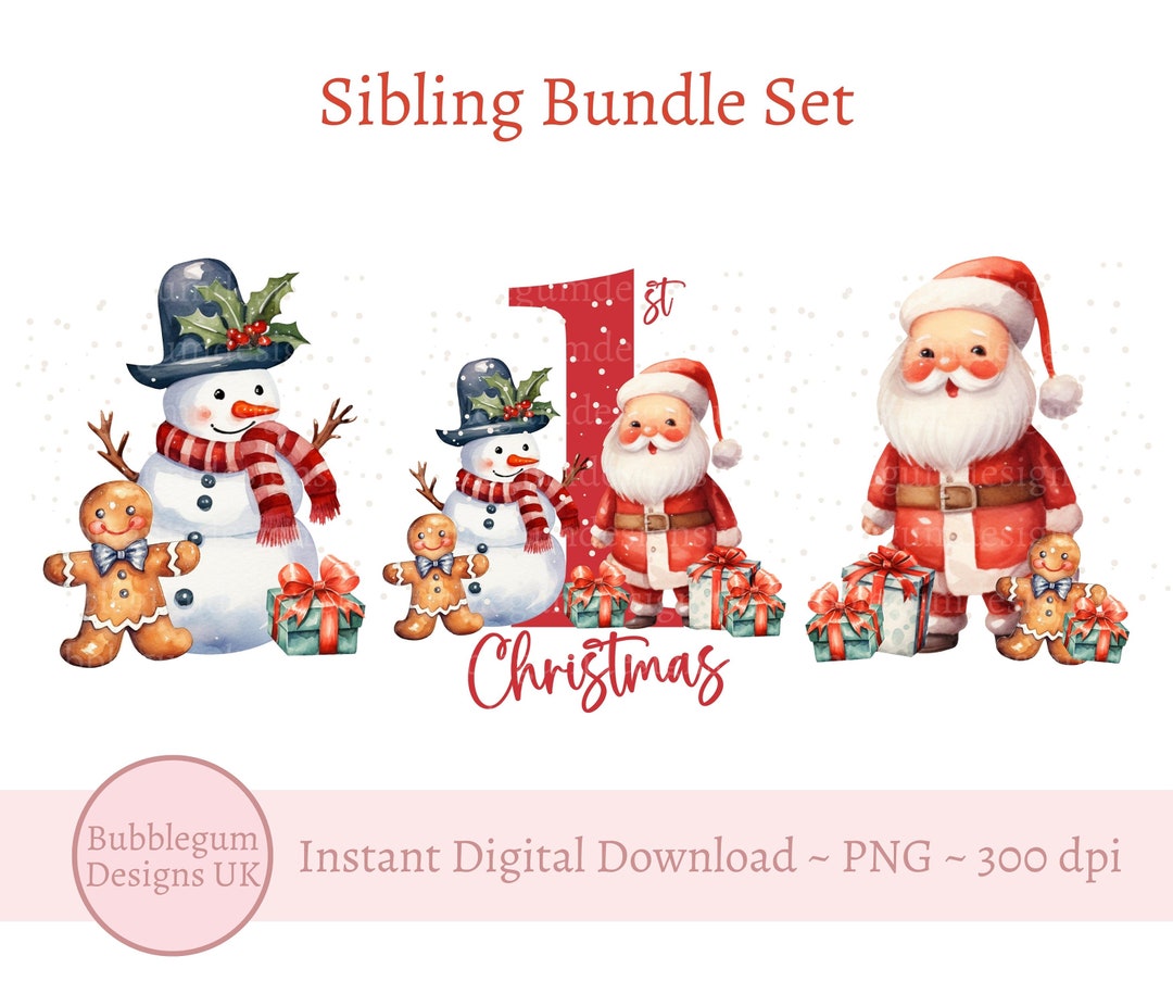Santa Snowman Sibling Bundle Set, 1st Christmas Red Santa Snowman PNG ...