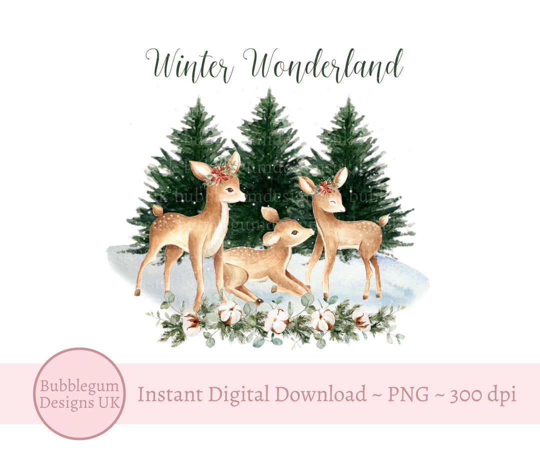 Winter Wonderland Forest Deers PNG Woodland Deer Design, Deer Clip Art ...