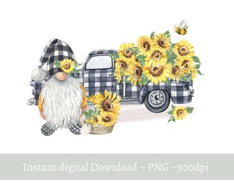 Gnome Sunflower Truck Png - Etsy