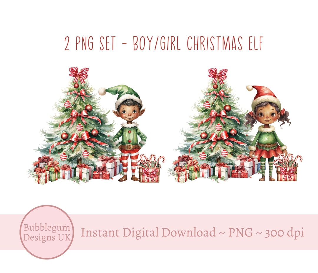 Boy Elf & Girl Elf Christmas Tree, PNG, Set of 2 Elf Designs, Naughty ...