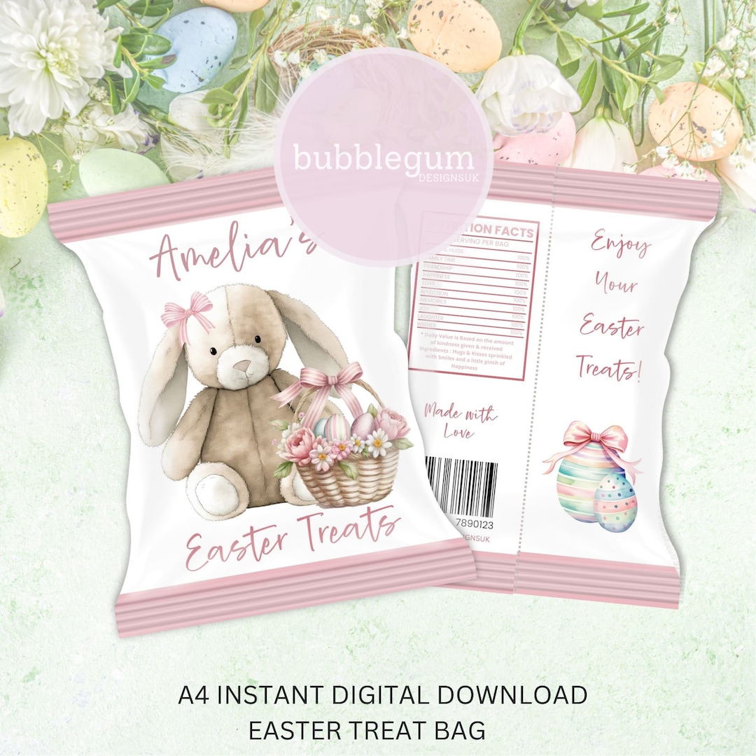 Pink Lop Ear Bunny Easter Treat Packet, A4 Printable JPG, Easter Treat ...