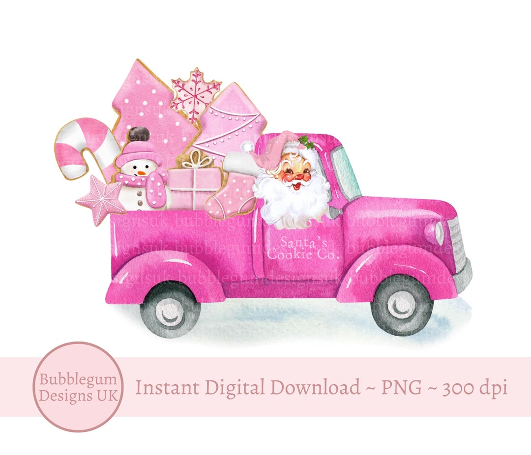 Pink Santa Christmas Cookie Truck PNG, Christmas Clip Art, Vintage ...
