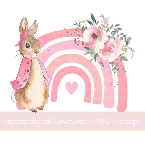 Peter Rabbit Flopsy Pink Floral PNG Peter Rabbit Wreath - Etsy UK