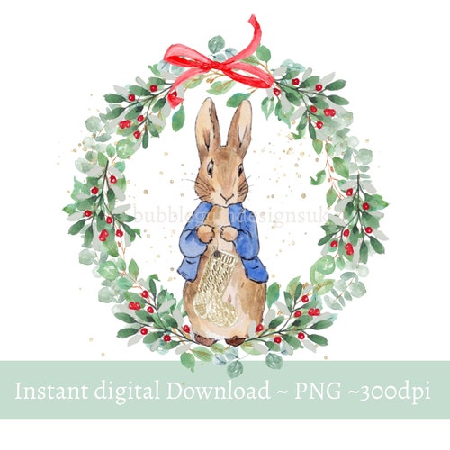 Peter Rabbit Christmas PNG Peter Rabbit Wreath Design Card - Etsy UK