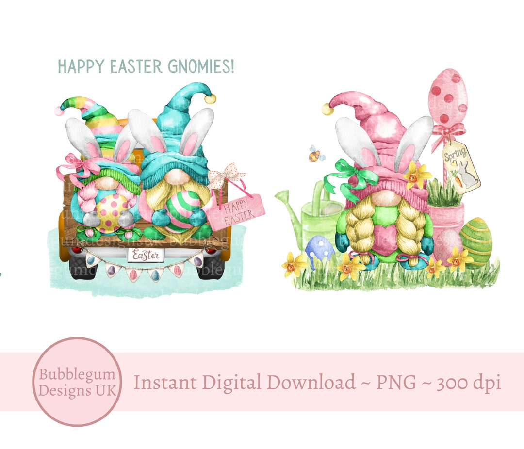Set of 2 Easter Bunny Gnomes PNG, Happy Easter Gnomies, Easter Gnome ...