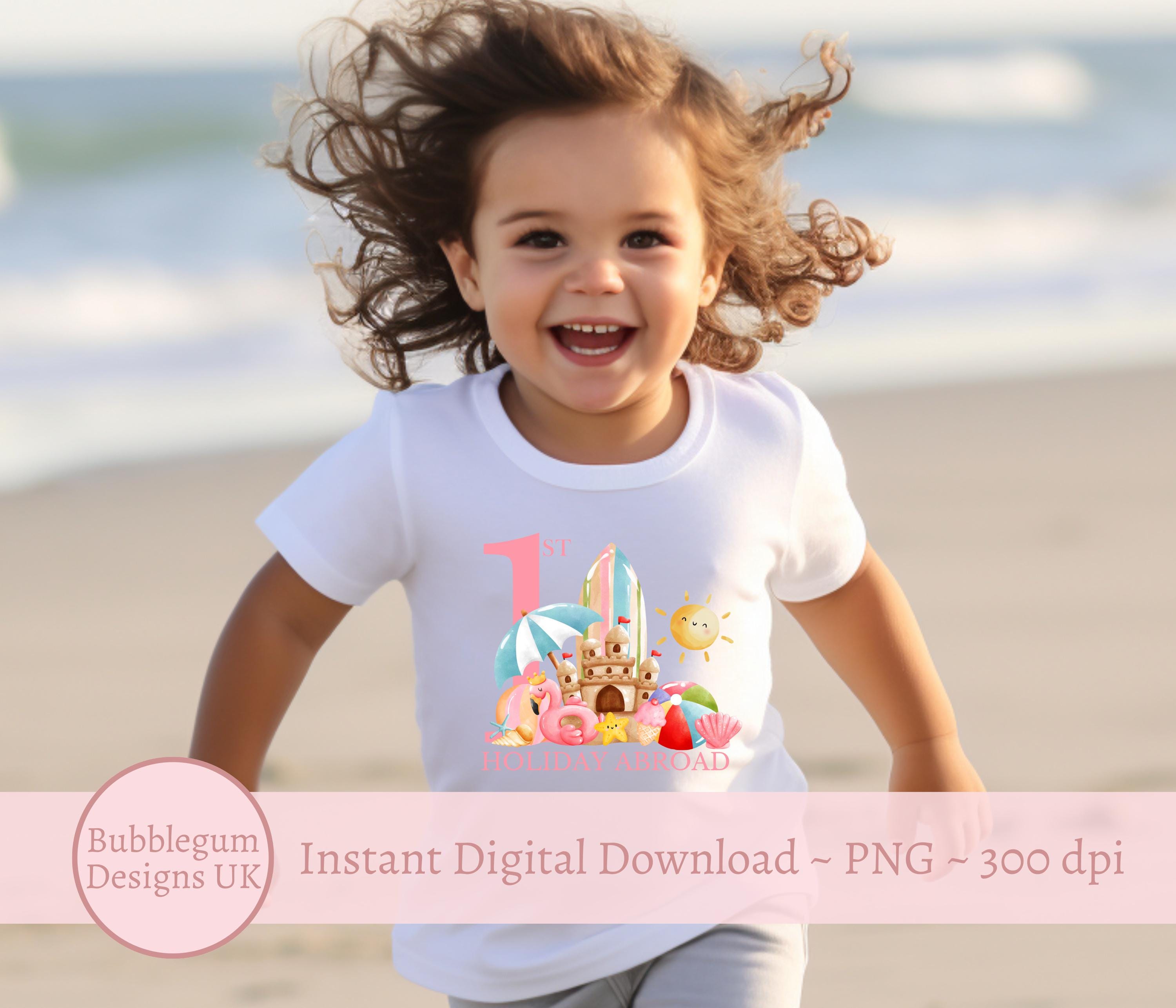 Pink & Blue First Holiday Abroad PNG, Beach Holiday Design, Sublimation ...