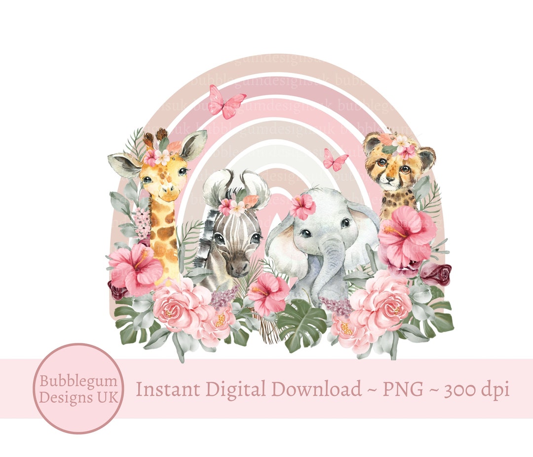 Safari Animals Pink Rainbow PNG, Safari Animals Girls T Shirt Design ...