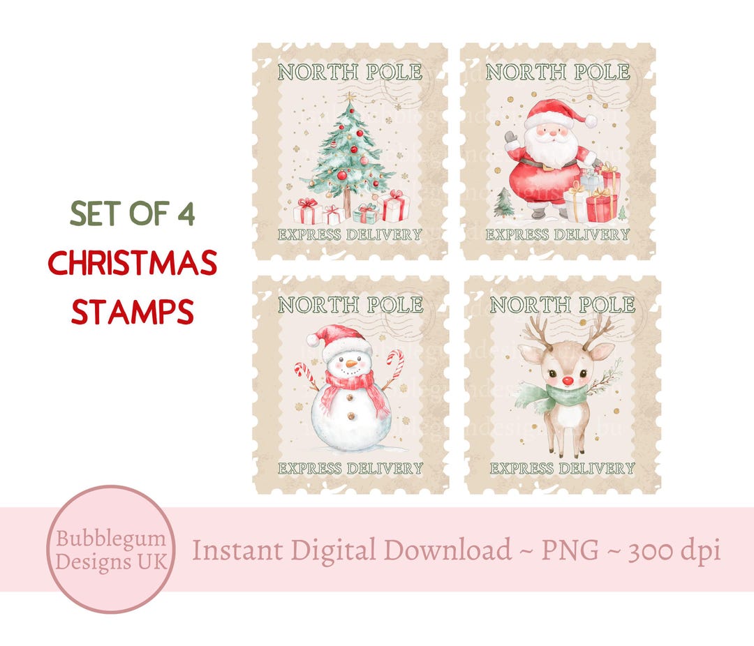 North Pole Postage Stamps Set PNG, North Pole Mail Stamp Set, Stickers ...