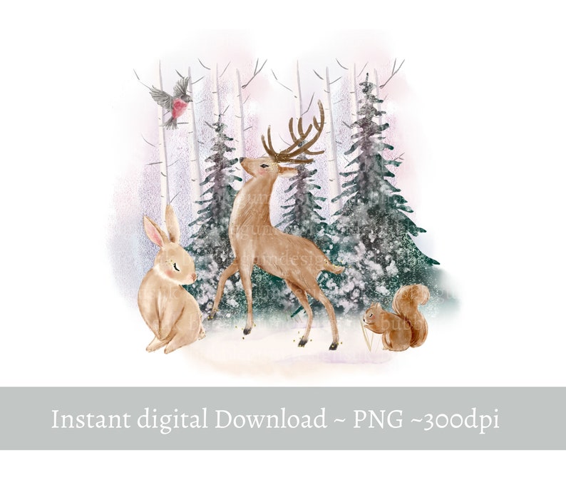 Winter Forest Animals PNG Woodland Deer Design Deer Clip - Etsy