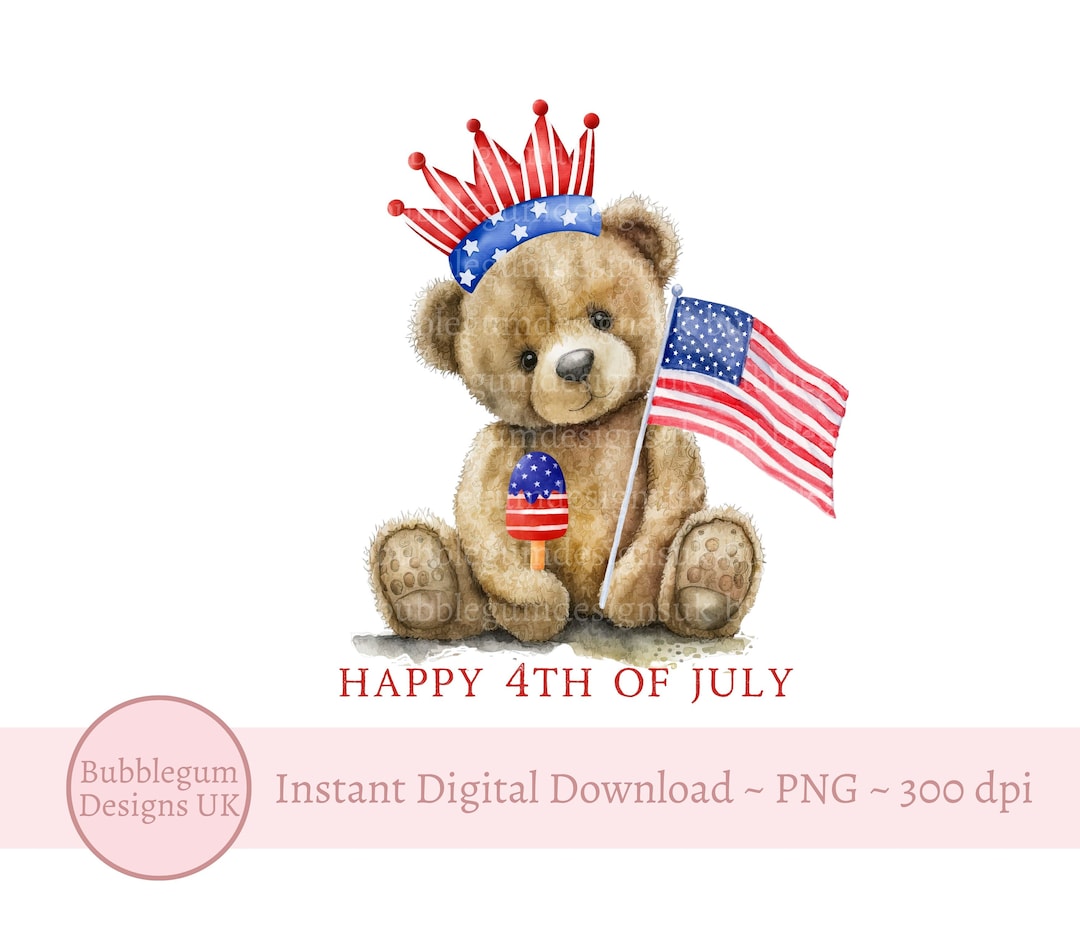 Happy 4th of July Patriotic Bear Sublimation Design, Fourth of July ...