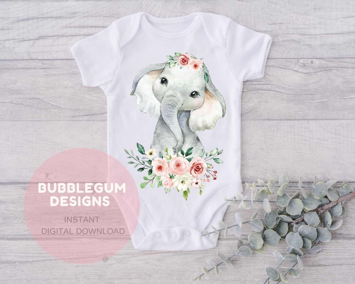 Baby Elephant Peach Floral PNG Watercolor Elephant - Etsy