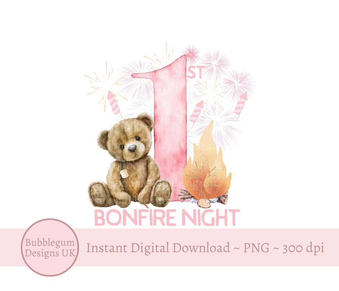 Pink 1st Bonfire Night Teddy Bear PNG, Baby's 1st Bonfire Night Vest ...