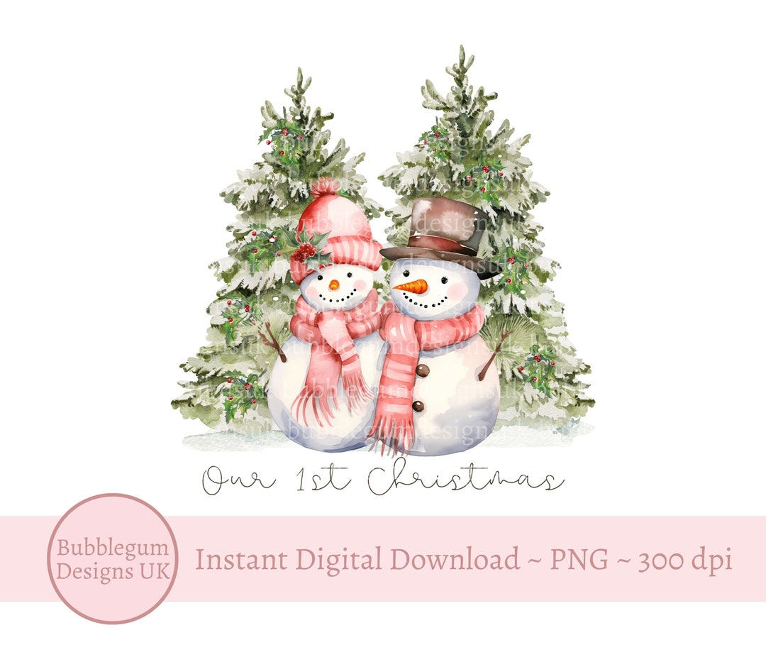 Our 1st Christmas Snowmen PNG, Couple First Christmas, Pink Snowmen Mr ...