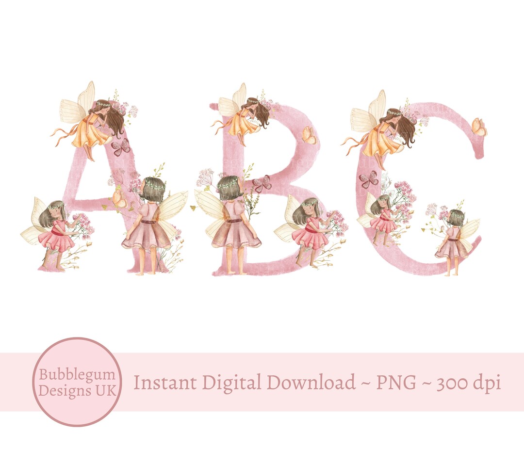 Pink Wildflower Fairy Alphabet PNG, Fairy Fairies 26 Individual Letters ...